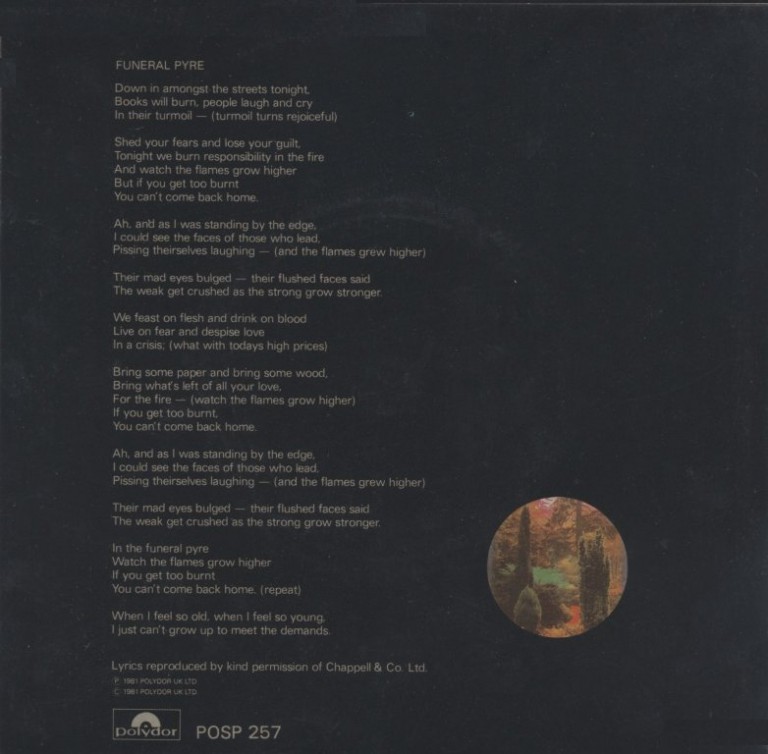 The Jam - Single - Funeral Pyre | The Jam Information Pages by Kevin Lock